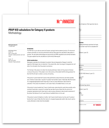 PRIIP KID calculations for Category II products Methodology | Morningstar